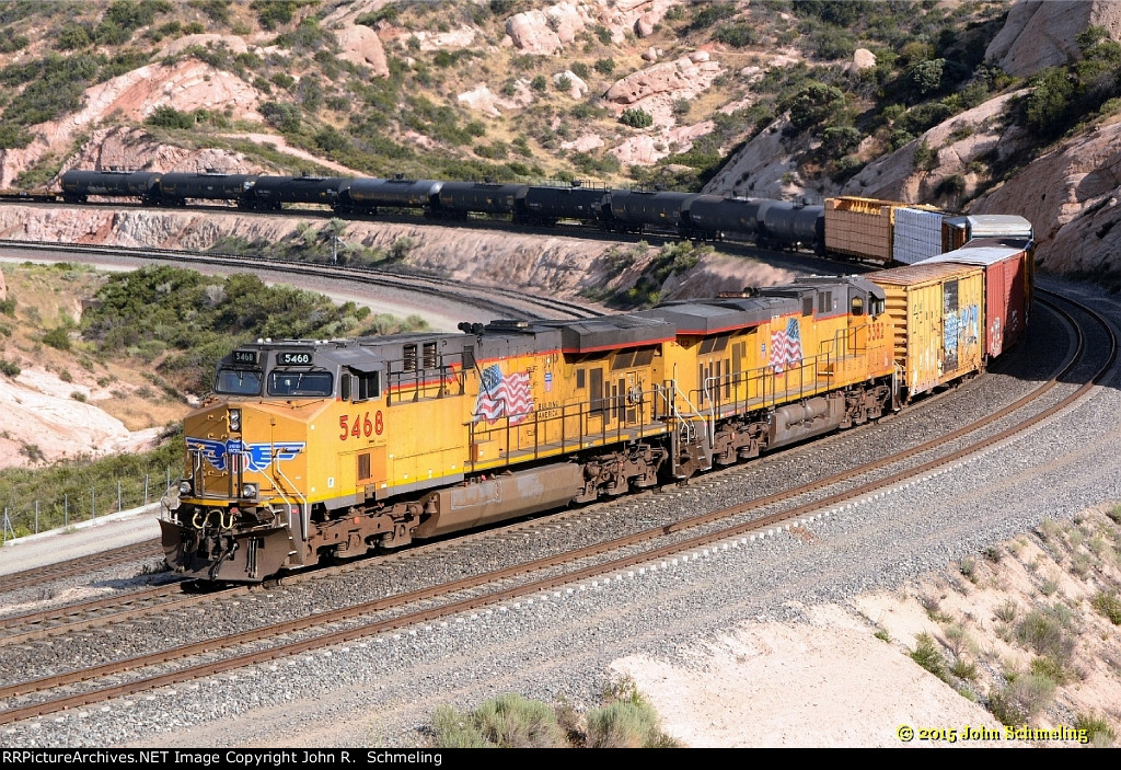 UP 5468 (ES44AC) seen here on a two unit rear DPU set with UP 7946 (ES44AC) up front leading ...